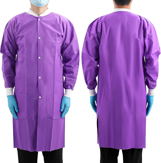 NuMedical SMS Disposable Lab Coat, Purple Color, Knee Length with Knit ...